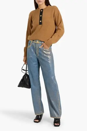 FRAME Leather-trimmed Knitted Sweater