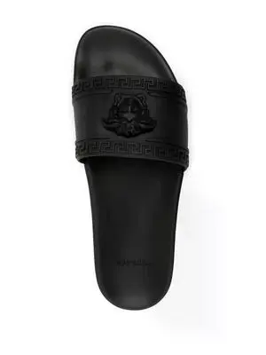 Versace Medusa Head Motif Slides - Black