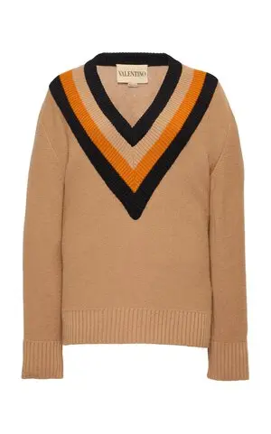 ValentinoGaravani Chevron-detailed Virgin Wool Sweater