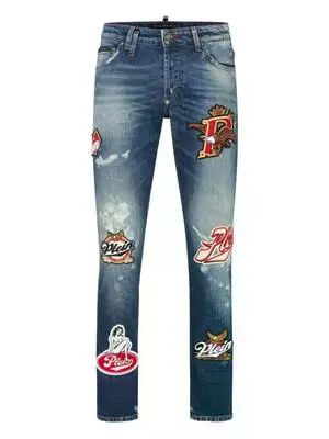 Philipp Plein Super Straight Cut Jeans With Patches
