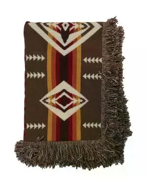 RAKKI Fringed Geometric Wool Throw - Brown
