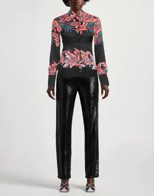 Pinko Satin Shirt With Floral Print And Brand Logo