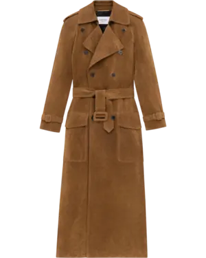 Saint Laurent Suede Trench Coat Beige