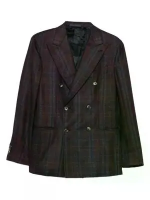 Caruso Double-breasted Checked Jacket - Brown