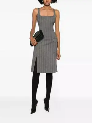 FERRAGAMO Striped Pleated Midi Dress