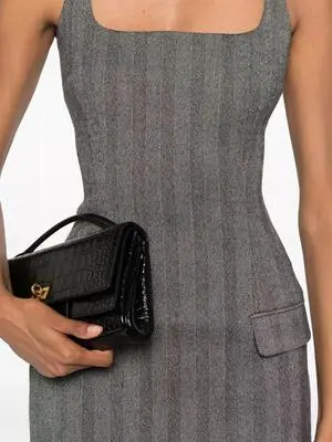 FERRAGAMO Striped Pleated Midi Dress