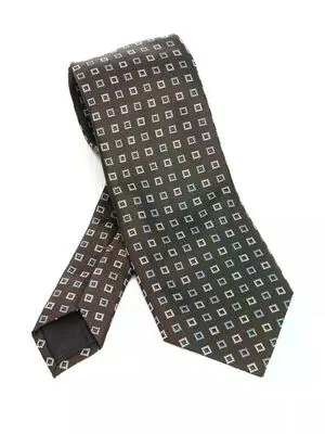 Zegna Square-patterned Silk Tie - Brown