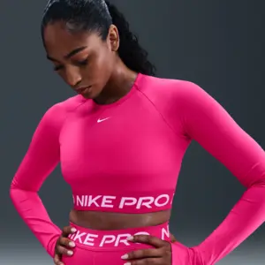 Nike Pro Dri-fit Cropped Long-sleeve Top - Pink