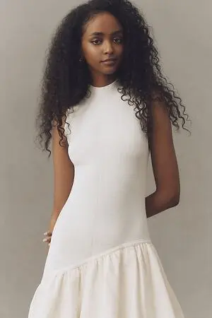 AMUR Eleonora Asymmetric Tiered Midi Dress - Ivory