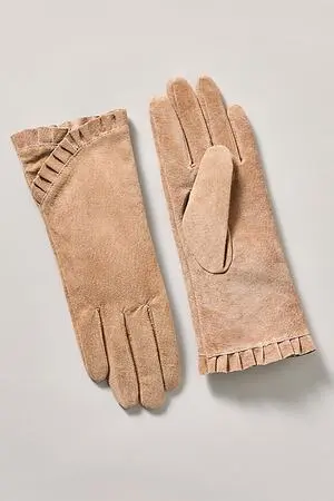 Anthropologie Ruffle Leather Gloves Tan