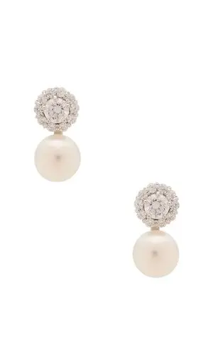 Shashi Halo Stud Pearl Drop Earrings - Silver & Pearl