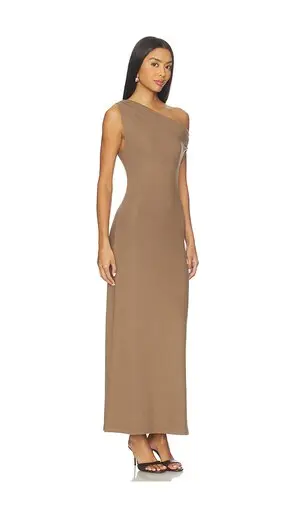 LESET Lauren Ruched Asymmetrical Shoulder Dress - Walnut