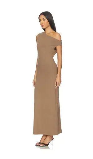 LESET Lauren Ruched Asymmetrical Shoulder Dress - Walnut