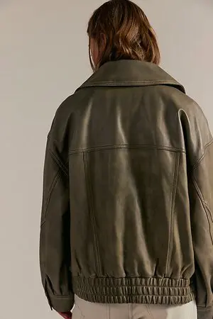 Free People We The Free Desert Moon Leather Bomber Jacket