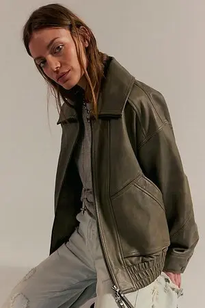 Free People We The Free Desert Moon Leather Bomber Jacket