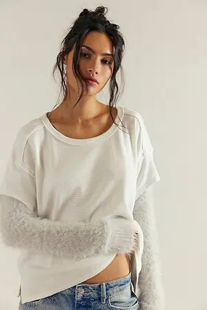 Free People We The Free Luxe Cuff Long Sleeve Top - White Cloud Combo