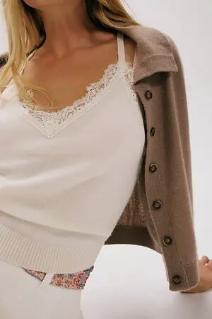 Free People Lace Cashmere Tank Top - Cloud Dancer