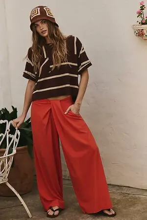 Free People Sarong Knot Wide Leg Pants - Mandarin Red