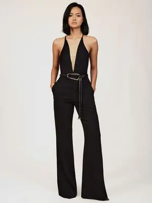 REISS Kamila Chain-detail Flared-leg Jumpsuit - Black