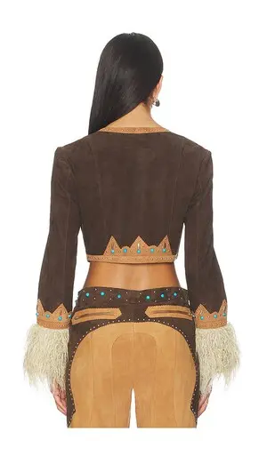 UNDERSTATED LEATHER X Revolve Cropped Leather Jacket With Studs And Faux Fur