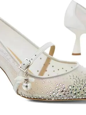 JIMMY CHOO 85mm Aren Crystal-embellished Mesh Pumps - White