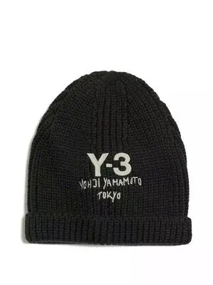 Y3 Logo-appliqué Beanie - Black