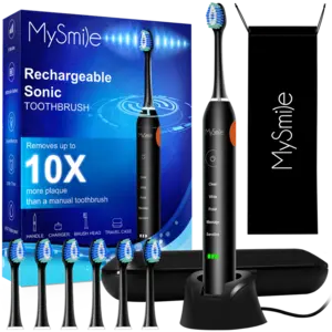 MYSMILE Elite Rechargeable Sonic Toothbrush With Travel Case - Black