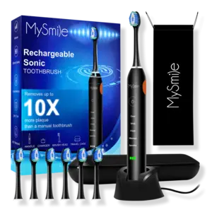 MYSMILE Elite Rechargeable Sonic Toothbrush With Travel Case - Black