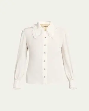 Valentino Garavani Ruffle-trim Silk Button Blouse - Avorio