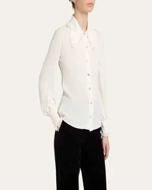 Valentino Garavani Ruffle-trim Silk Button Blouse - Avorio