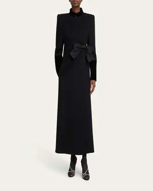 Valentino Garavani Velvet Bow Double-breasted Wool-cashmere Long Coat