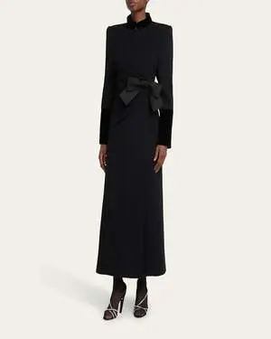 Valentino Garavani Velvet Bow Double-breasted Wool-cashmere Long Coat