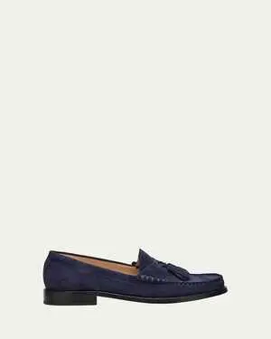 STUART WEITZMAN Lottie Suede Tassel Penny Loafers - Nice Blue