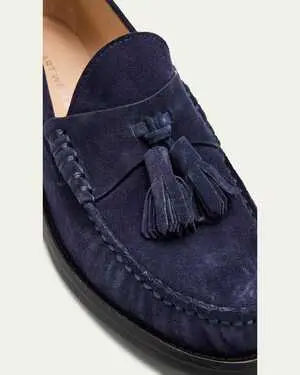 STUART WEITZMAN Lottie Suede Tassel Penny Loafers - Nice Blue