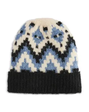 Aqua Rd Style Fair Isle Knit Beanie - St Navy