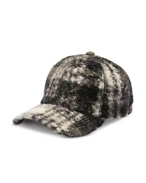 Surell Plaid Boucle Sherpa Ball Cap - Grey