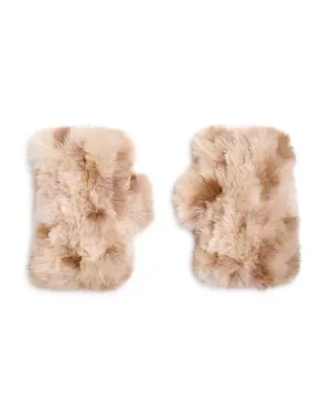 Surell Faux Fur Fingerless Mittens - Beige Multi