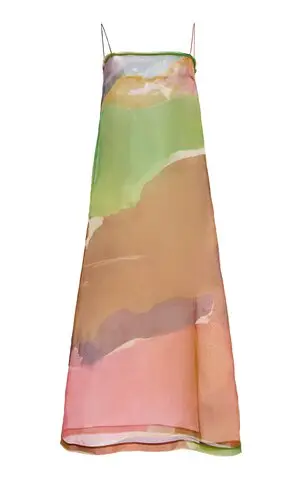 Ulla Johnson Landscape Printed Silk Chiffon Midi Dress - Multi