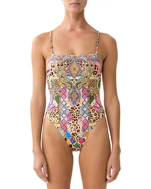 Camilla Straight Neck Double Strap One-piece Swimsuit - Embroidered Ever After