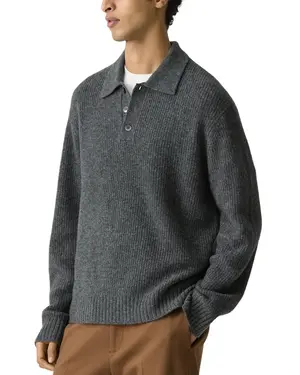 Theory Ribbed Long Sleeve Polo Sweater