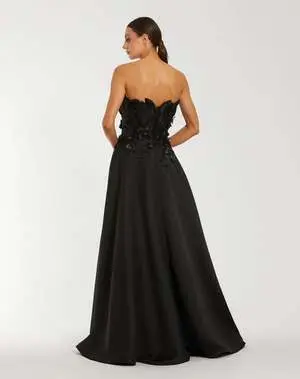 Mac Duggal Strapless Satin Floral Embellished Ball Gown