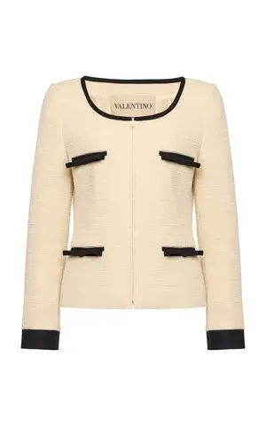 Valentino Garavani Bow-detailed Tweed Jacket - Neutral