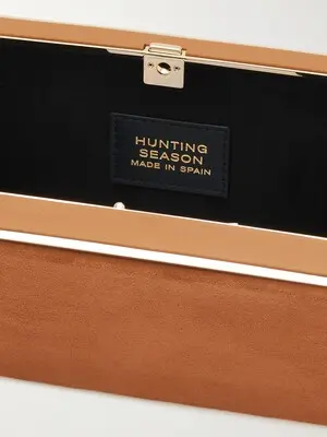 HUNTING SEASON Square Compact Leather-trimmed Suede Clutch