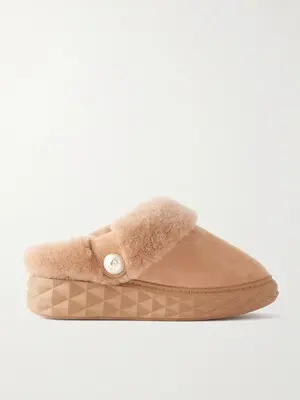 JIMMY CHOO Diamond Shearling Mules - Brown