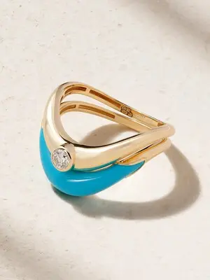 L’ATELIER NAWBAR Boa 18-karat Diamond And Turquoise Ring Set - Gold