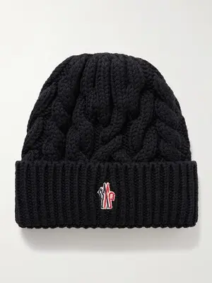Moncler Appliquéd Cable-knit Wool Beanie - Black