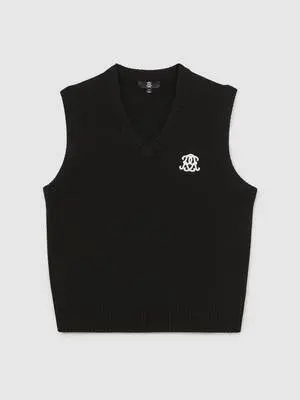 REISS Crosby Monogram Wool Vest - Black