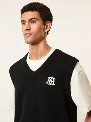 REISS Crosby Monogram Wool Vest - Black