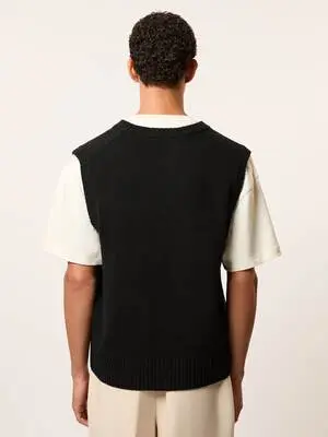 REISS Crosby Monogram Wool Vest - Black