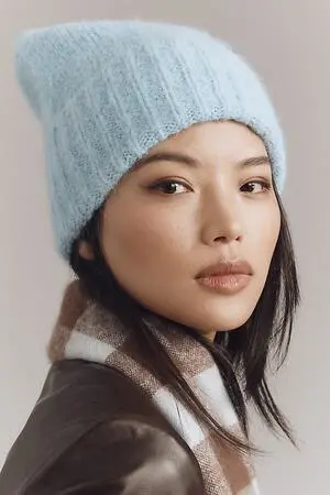 Anthropologie Ribbed Knit Beanie Light Blue